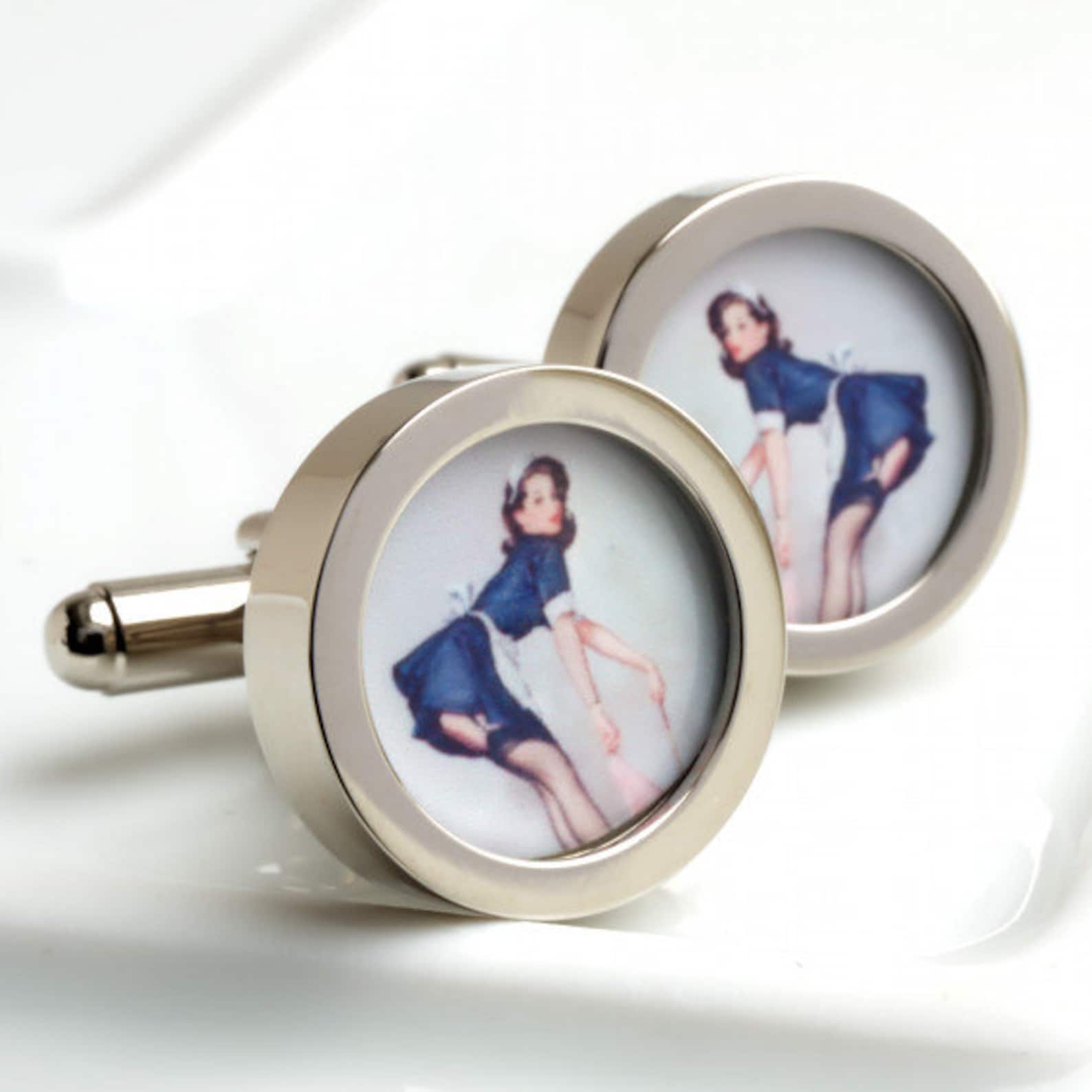 Vintage Pin up Cuff Links of a Short Skirted Maid 1950s Kitch - Etsy