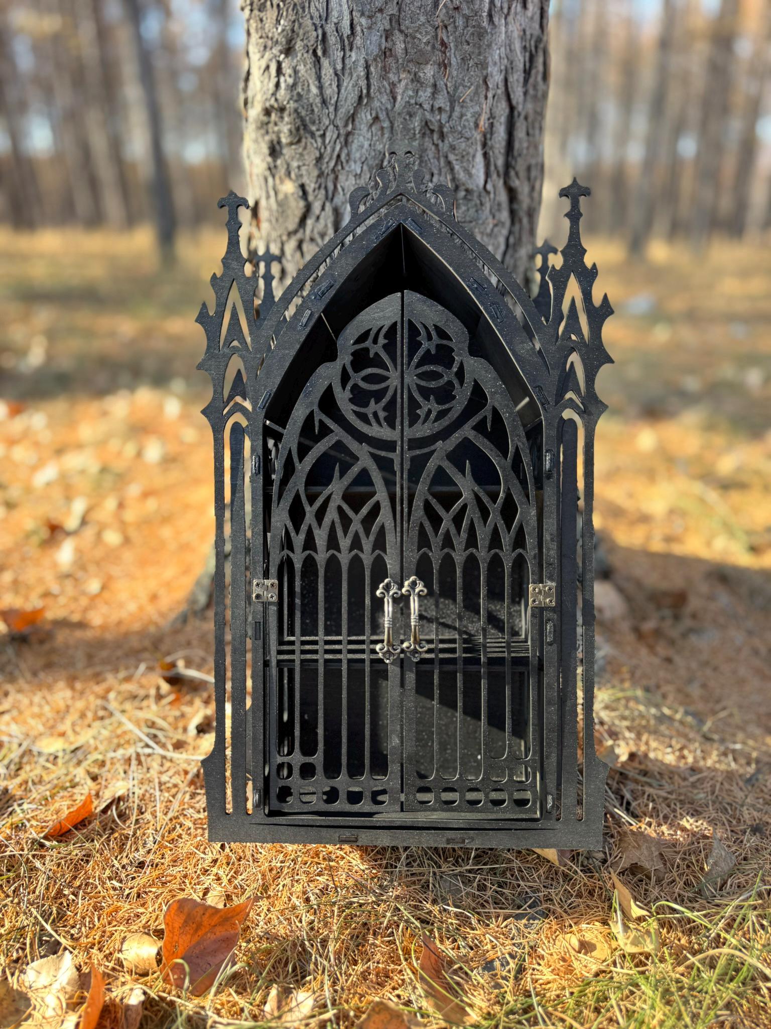 Black Gothic Display Cabinet | Gothic Curio Cabinet: Handmade Wooden ...