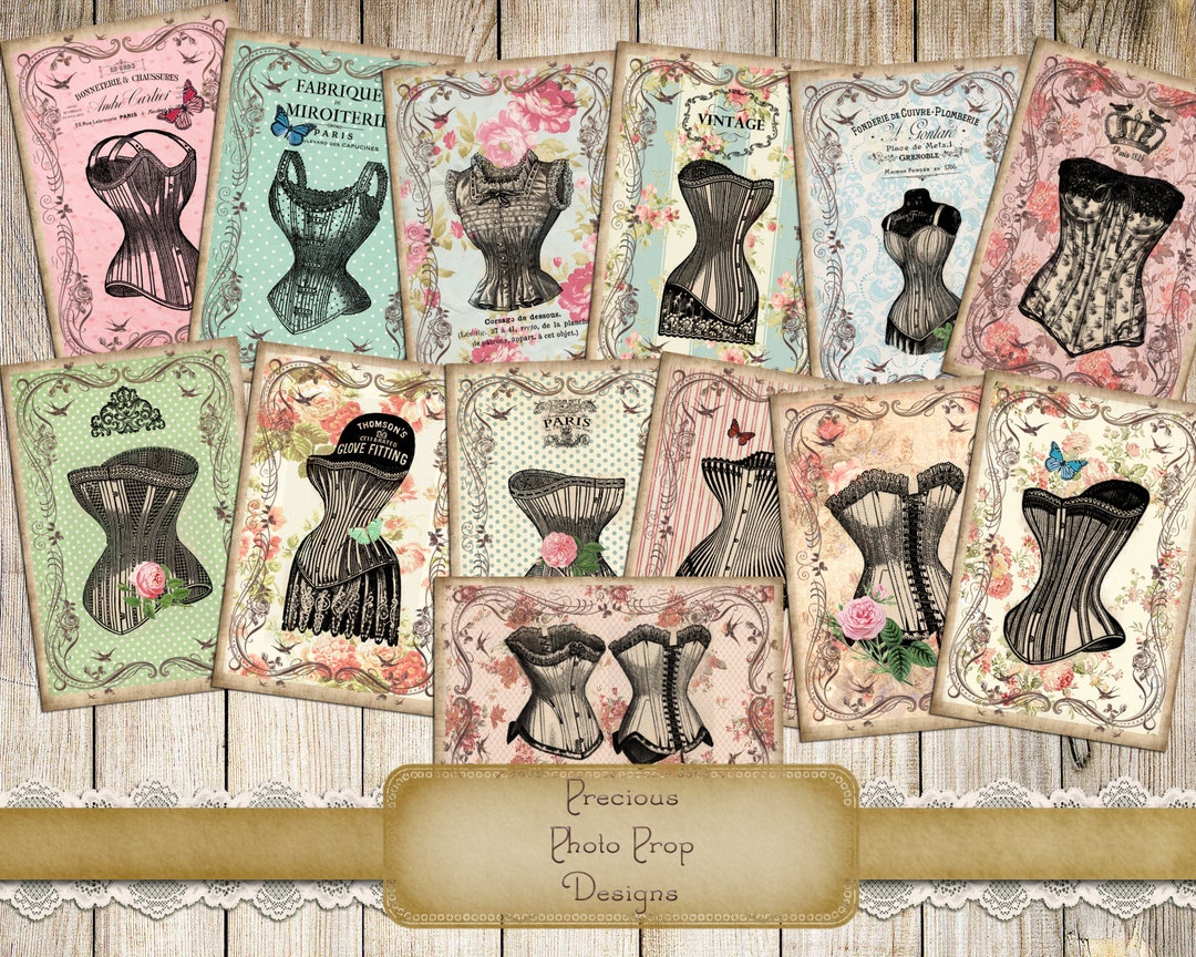 Vintage Lady Corset Cards Digital Download for Junk Journal Planners ...