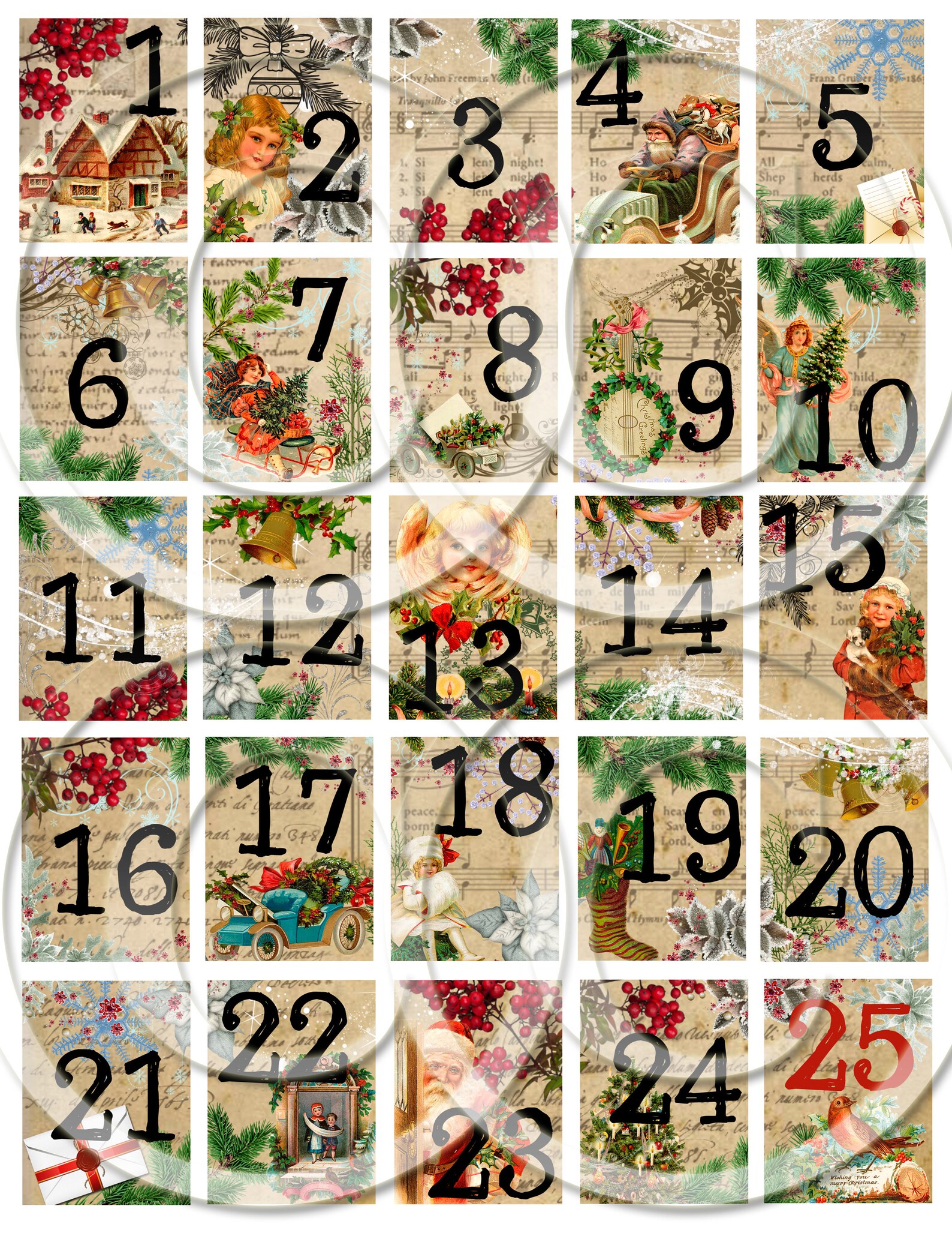 Christmas Numbers Printable for Junk Journals Planners Digital ...