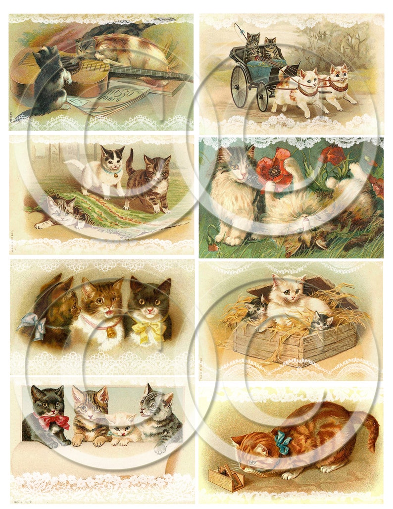 Vintage Cats Ephemera Printable for Junk Journals, Digital Cats ...