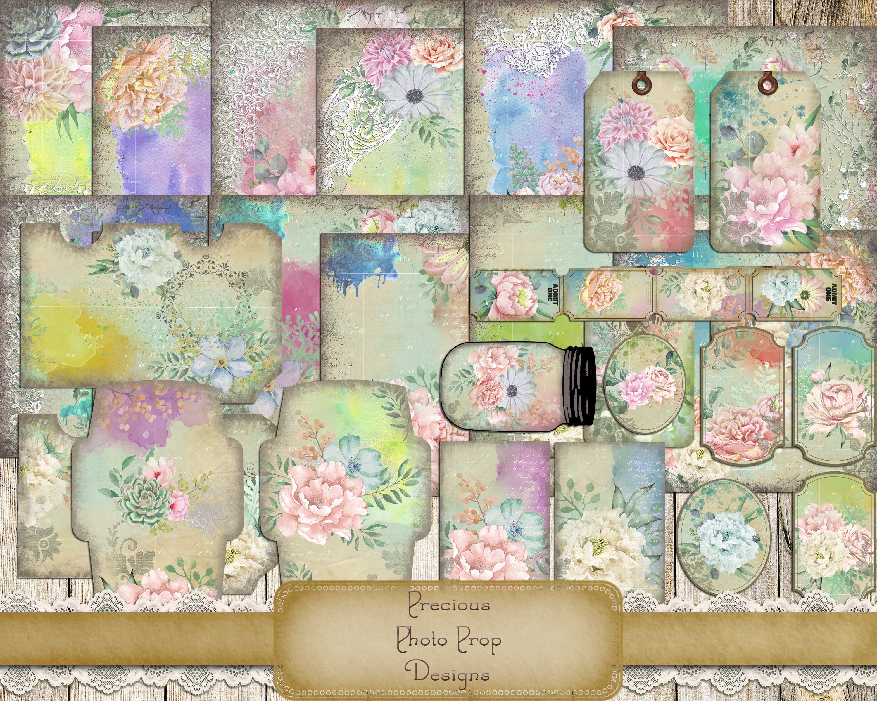 Spring Watercolor Botanical Ephemera Kit Printable for Junk | Etsy