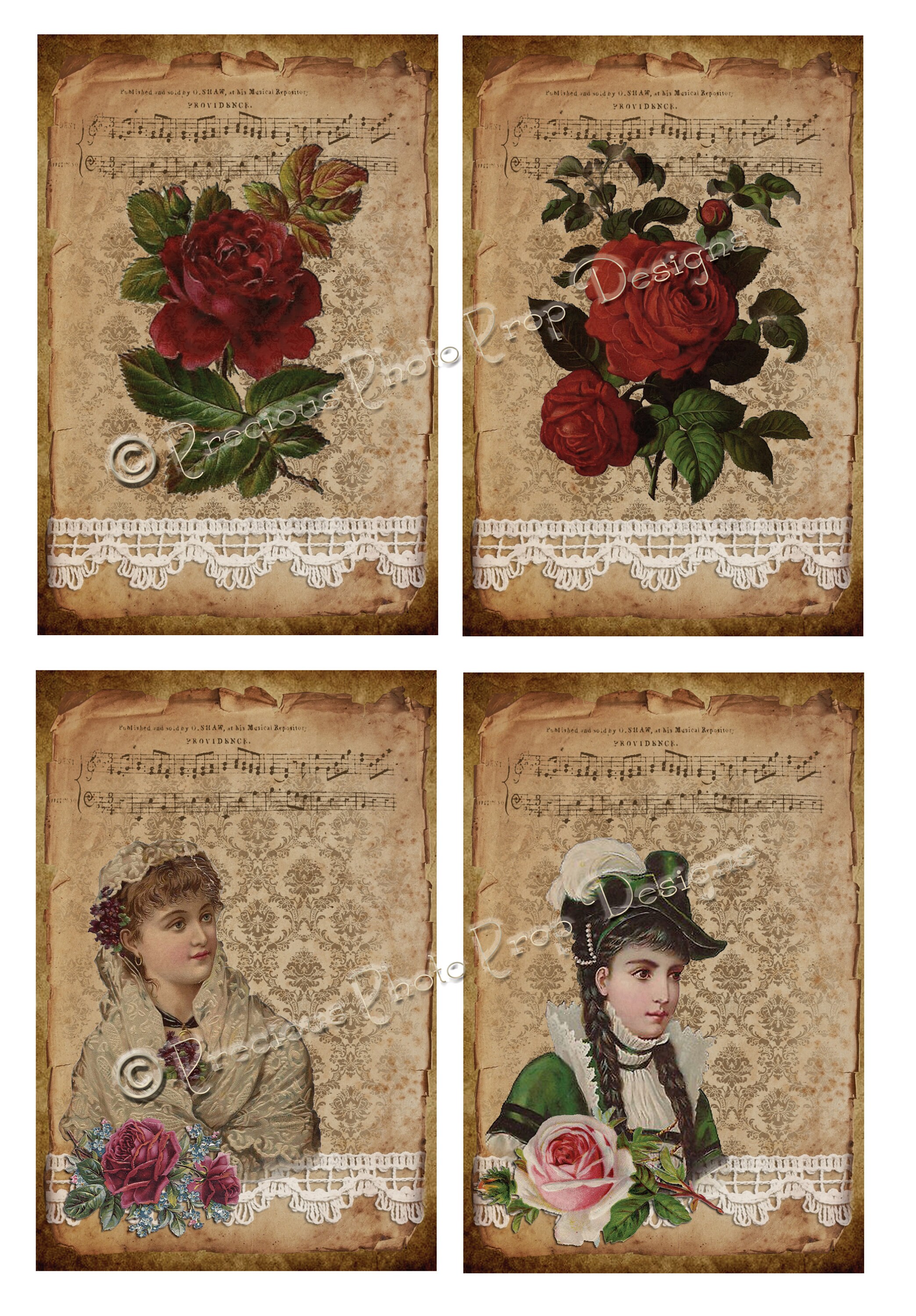 Vintage Lady and Roses Ephemera Printable for Junk Journals | Etsy