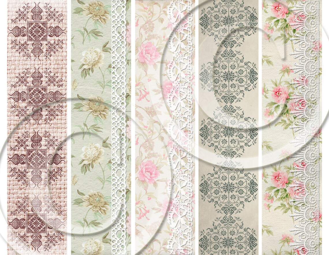 Vintage Printable Rip Strips for Junk Journals, Shabby Lace Floral ...