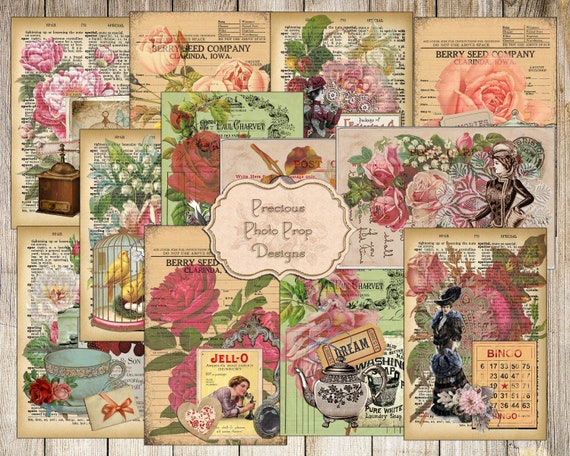 Paper Ephemera vintage ephemera digital kits script digital kit floral ...