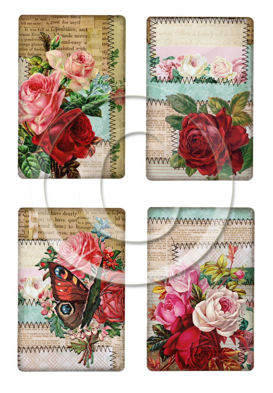 Vintage Collage Stitched Cards Digital Download for Junk Journal, Quilt ...
