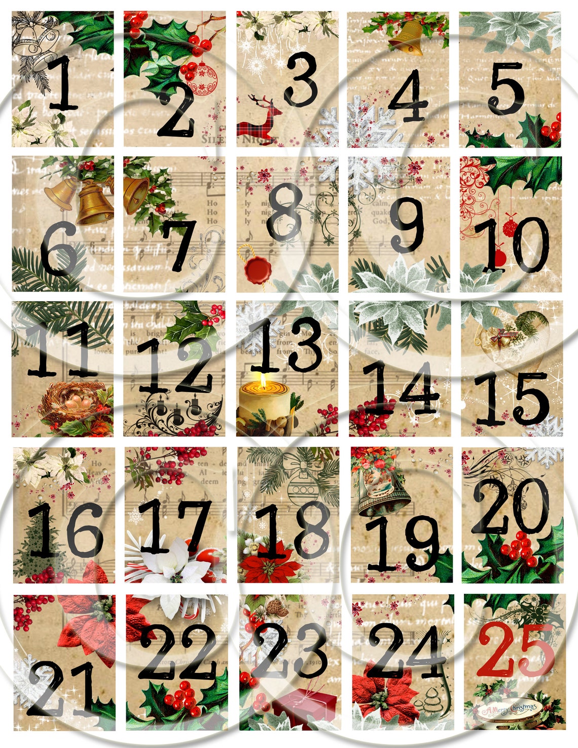 Christmas Numbers Printable for Junk Journals Planners Digital - Etsy