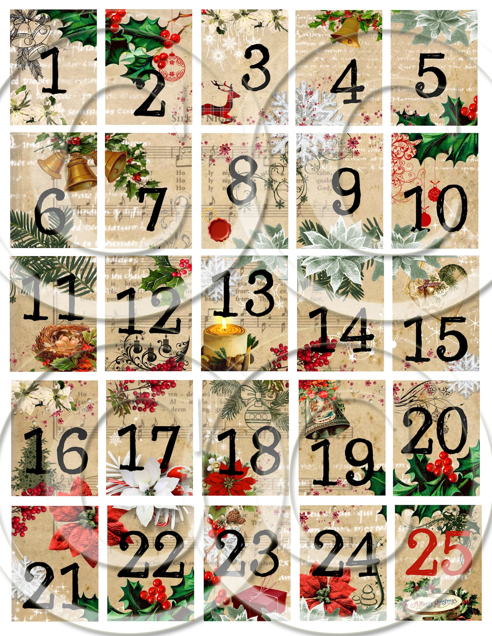 Christmas Numbers Printable for Junk Journals Planners Digital - Etsy