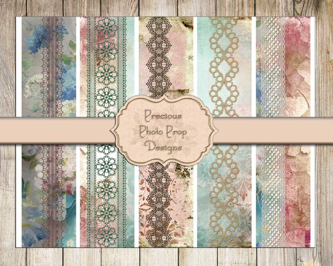 Vintage Printable Rip Strips for Junk Journals, Floral Abstract Lace ...