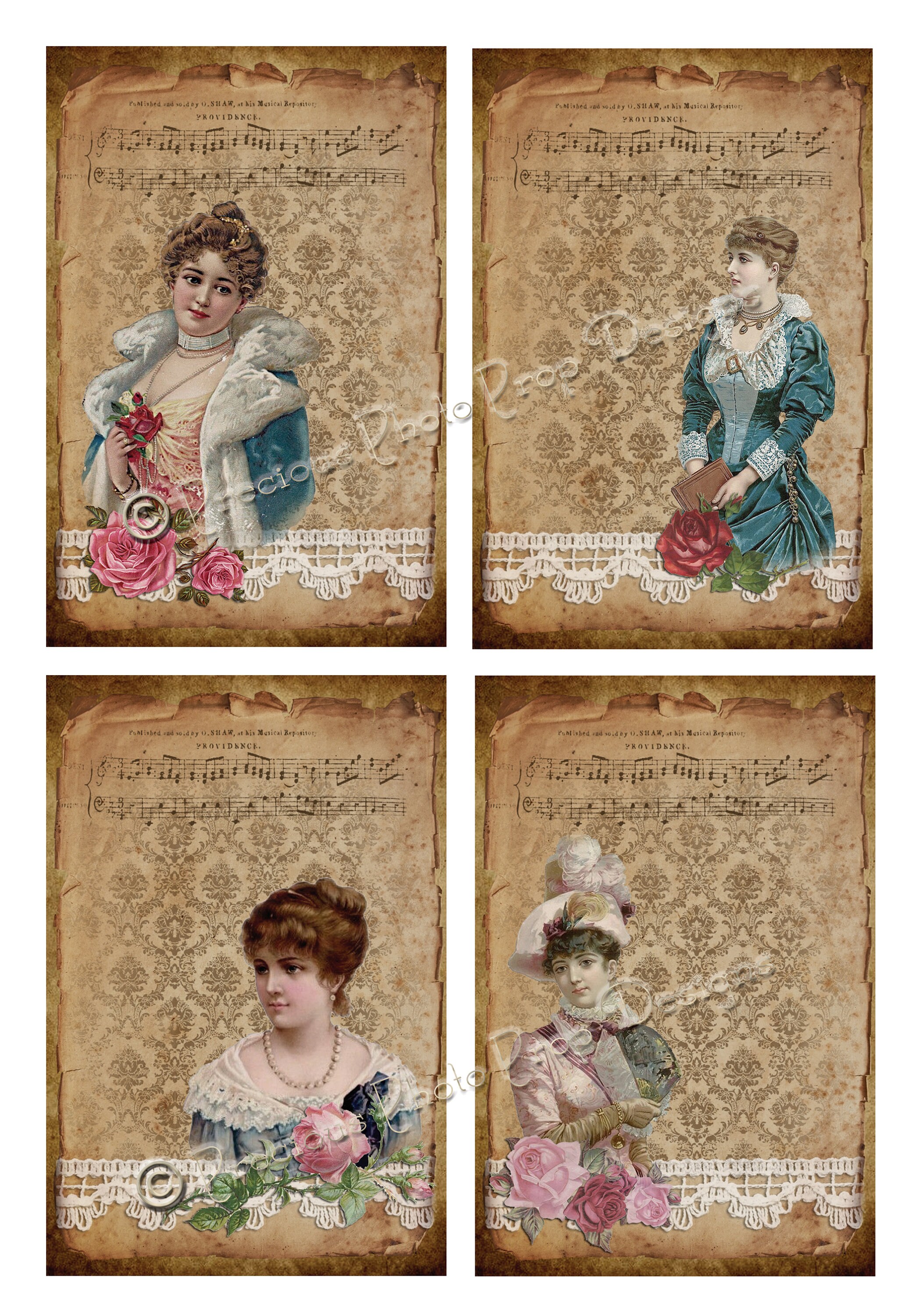 Vintage Lady and Roses Ephemera Printable for Junk Journals | Etsy