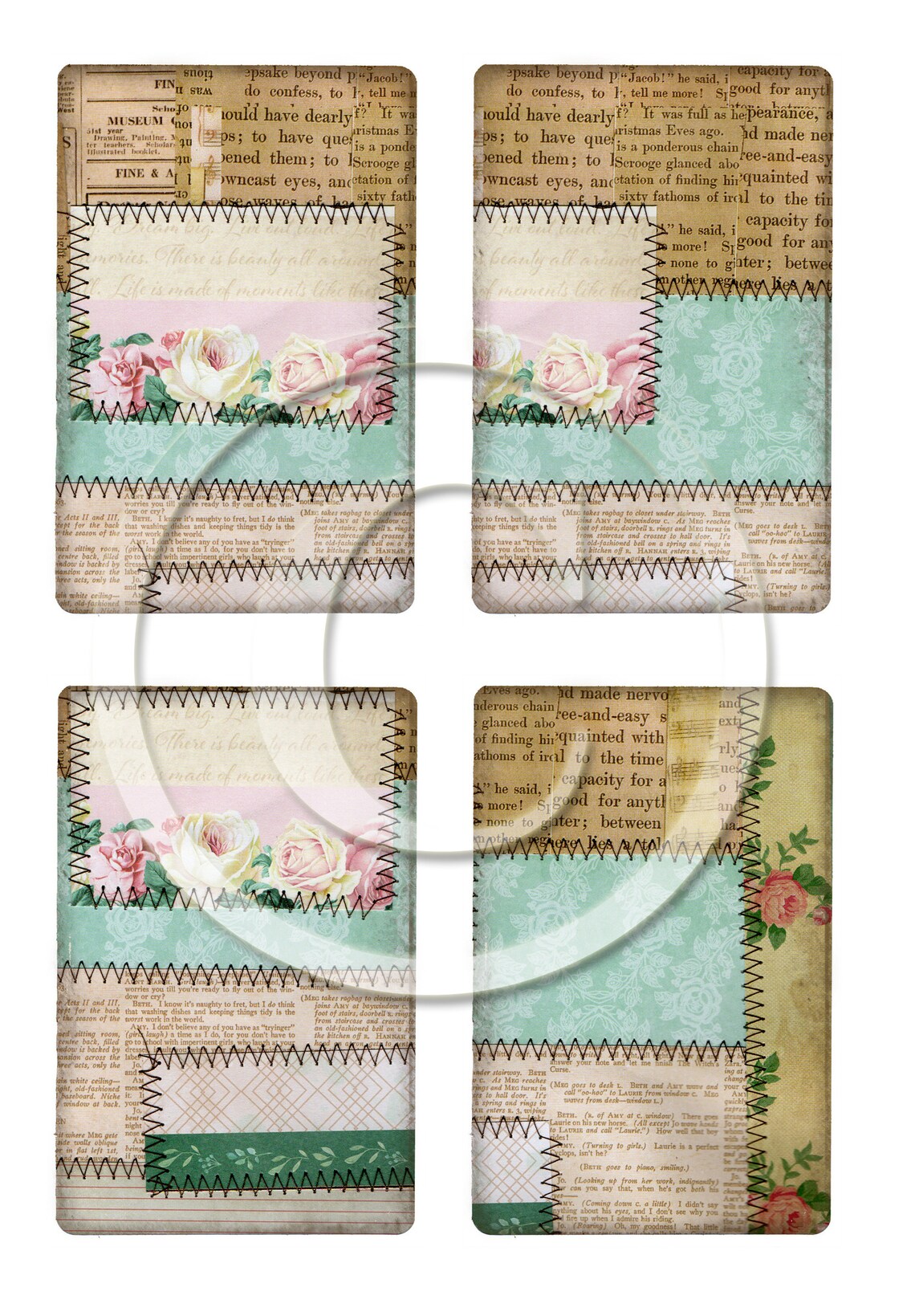 Vintage Collage Stitched Cards Digital Download for Junk Journal, Quilt ...