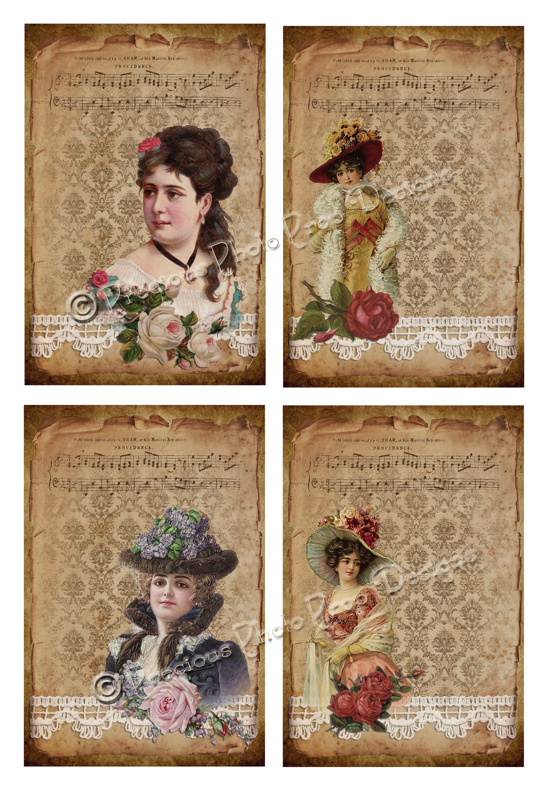 Vintage Lady and Roses Ephemera Printable for Junk Journals | Etsy