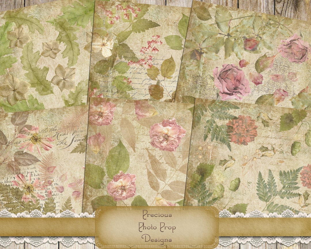 Vintage Nature Leaves and Flowers Collage Paper Kit Printable for Junk ...