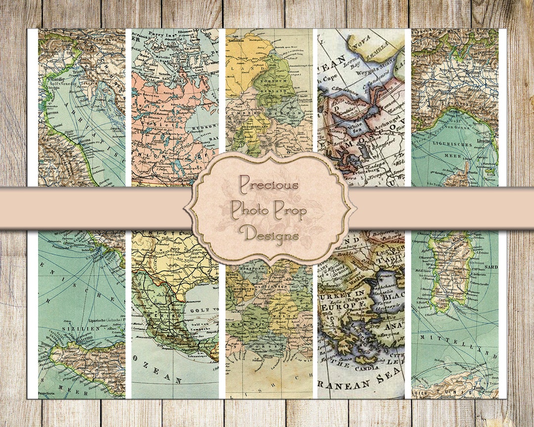 Vintage Printable Rip Strips for Junk Journals, Vintage Maps Border ...
