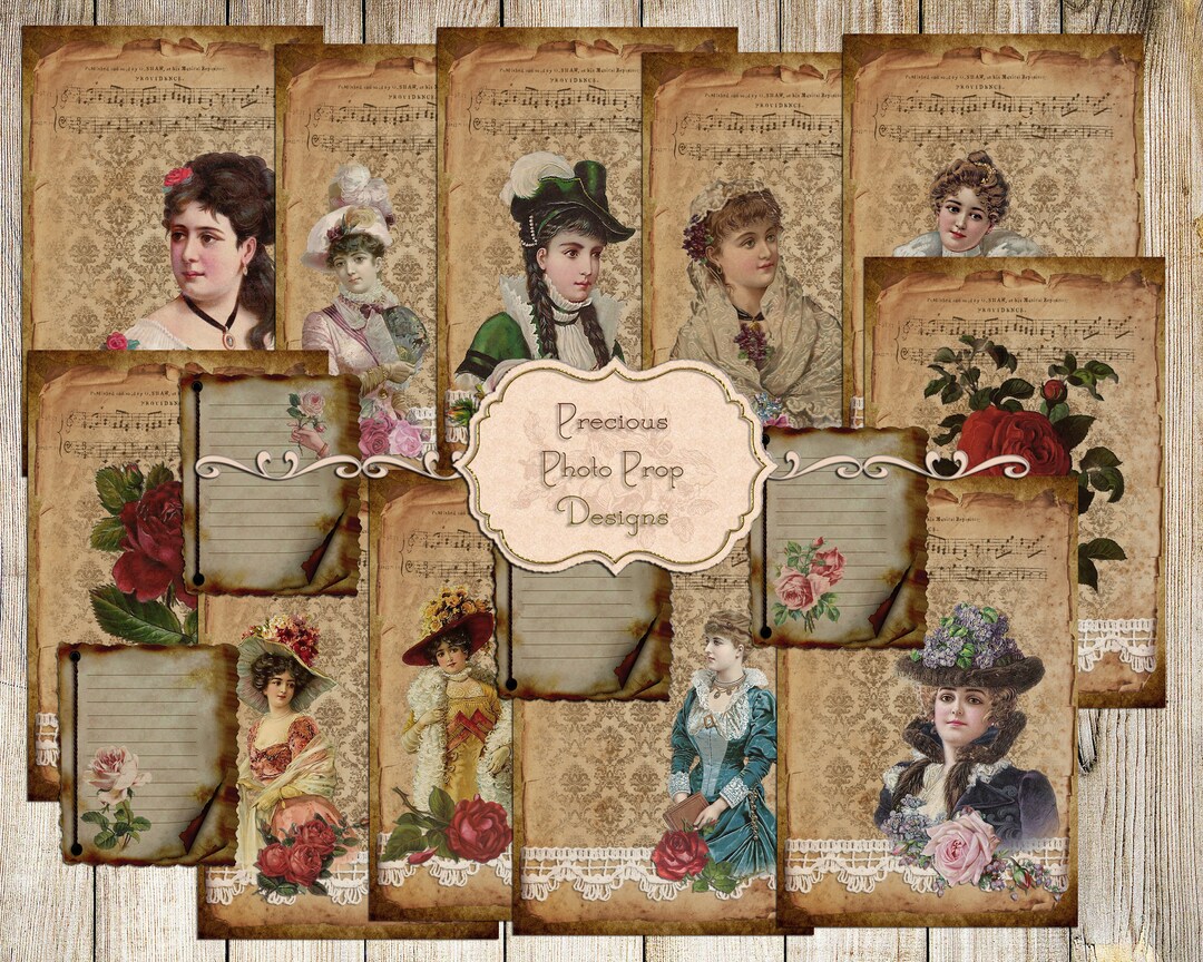 Vintage Lady and Roses Ephemera Printable for Junk Journals - Etsy