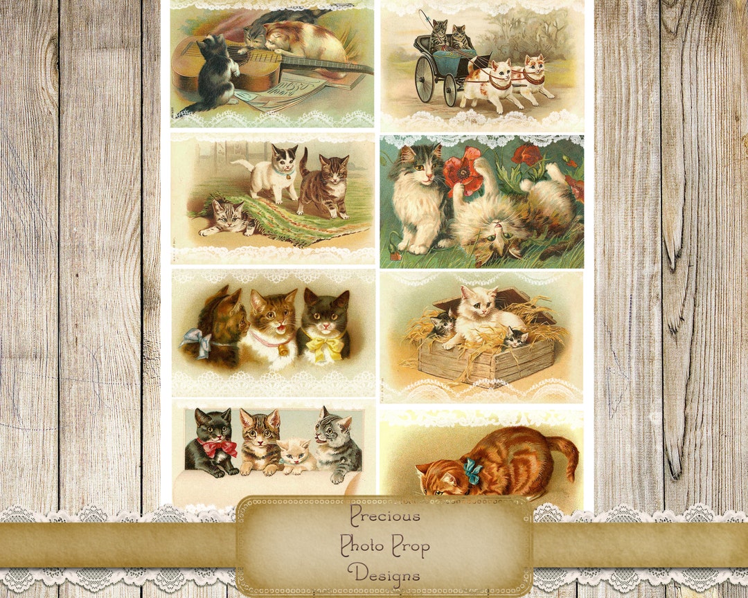 Vintage Cats Ephemera Printable for Junk Journals, Digital Cats ...