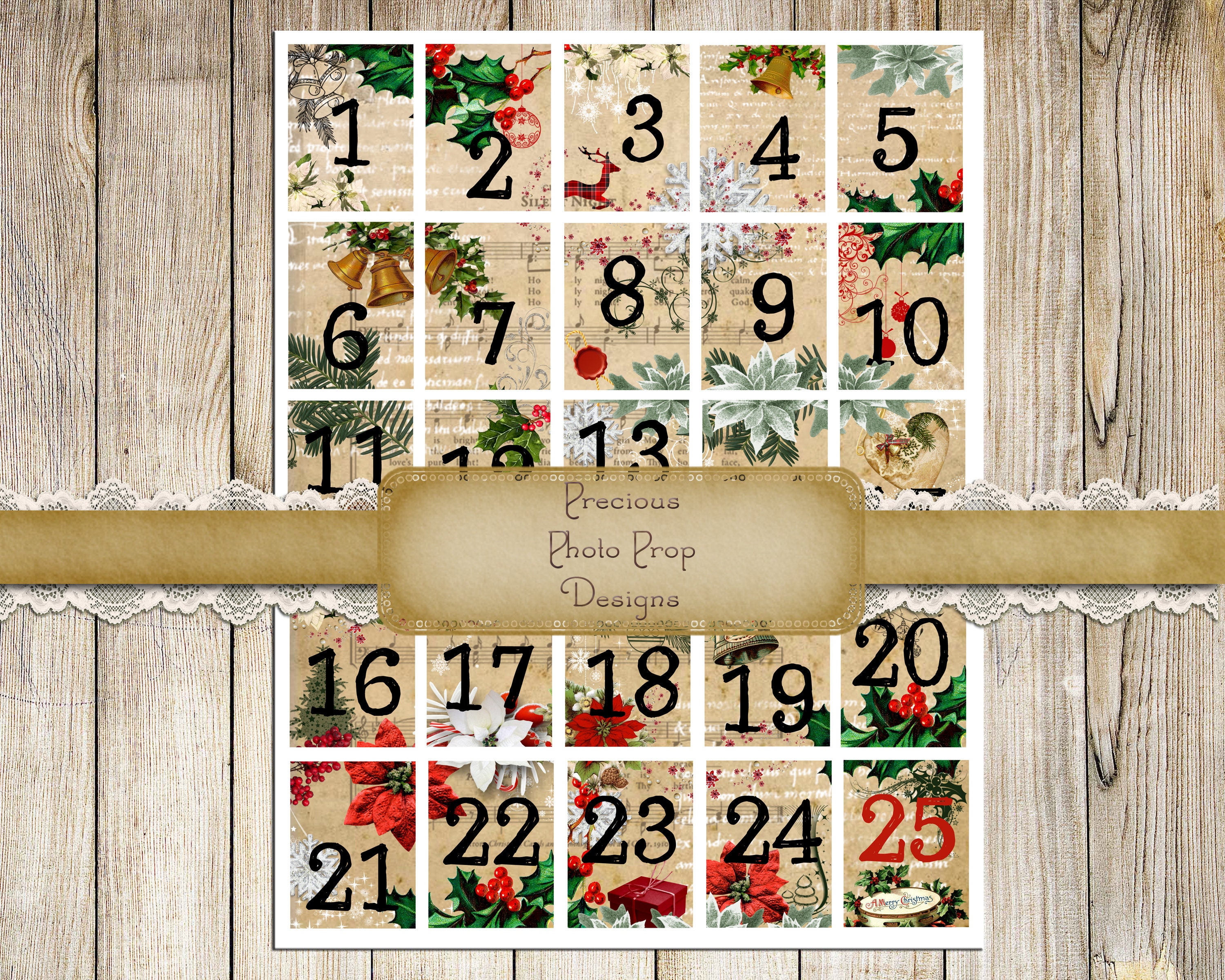 Christmas Numbers Printable for Junk Journals Planners Digital ...