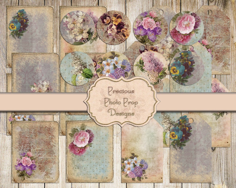 Vintage Floral Ephemera Printable for Junk Journals, Digital Grungy ...