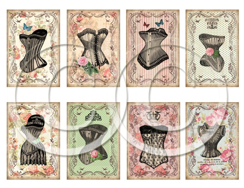 Vintage Lady Corset Cards Digital Download for Junk Journal | Etsy