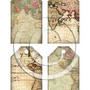 Printable Junk Journal Vintage Maps Tags and Labels, Digital Antique ...