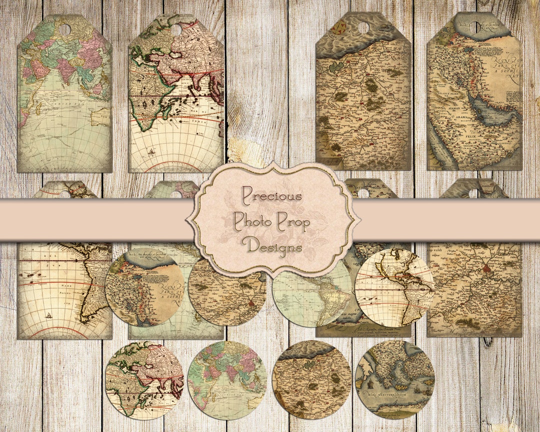 Printable Junk Journal Vintage Maps Tags and Labels, Digital Antique ...