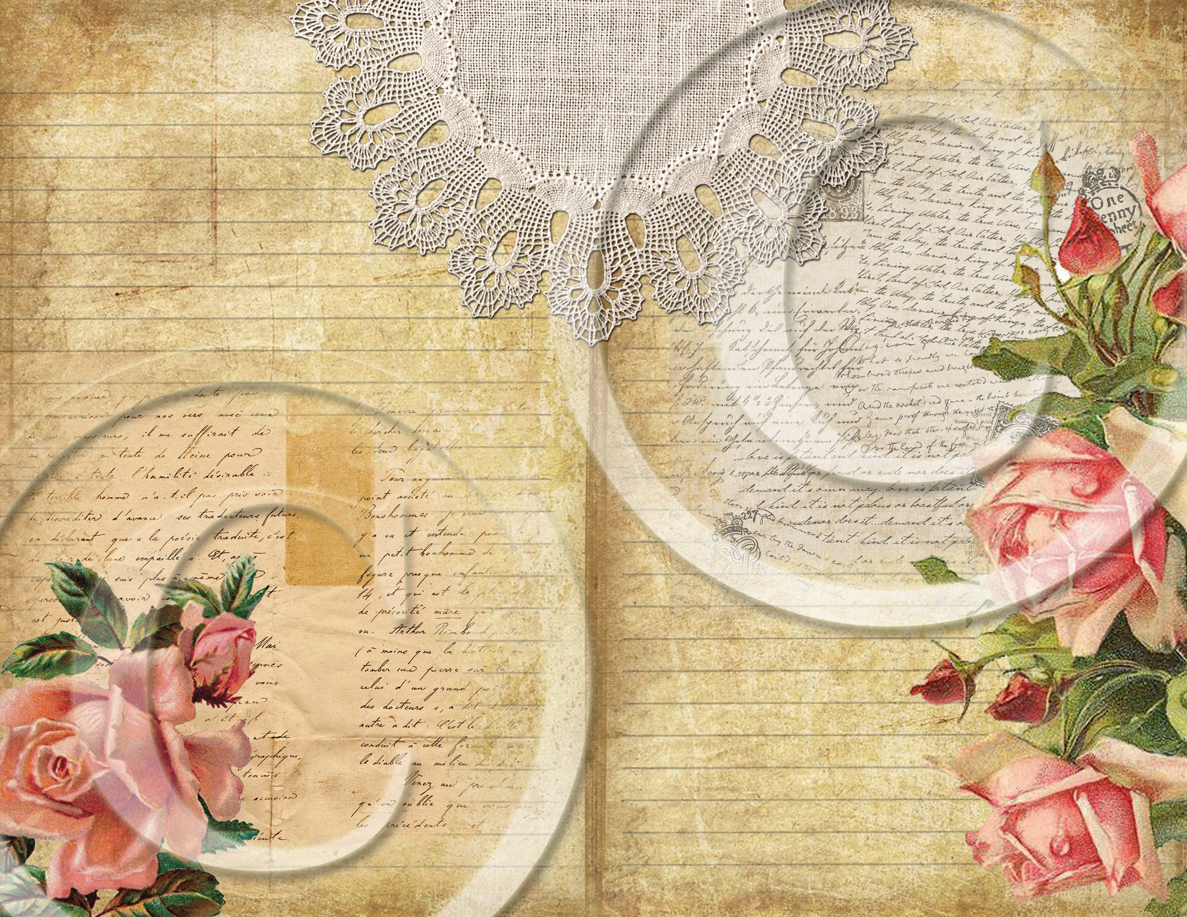 Vintage Roses Paper Pack for Junk Journal, Antique Notebook Scrapbook ...