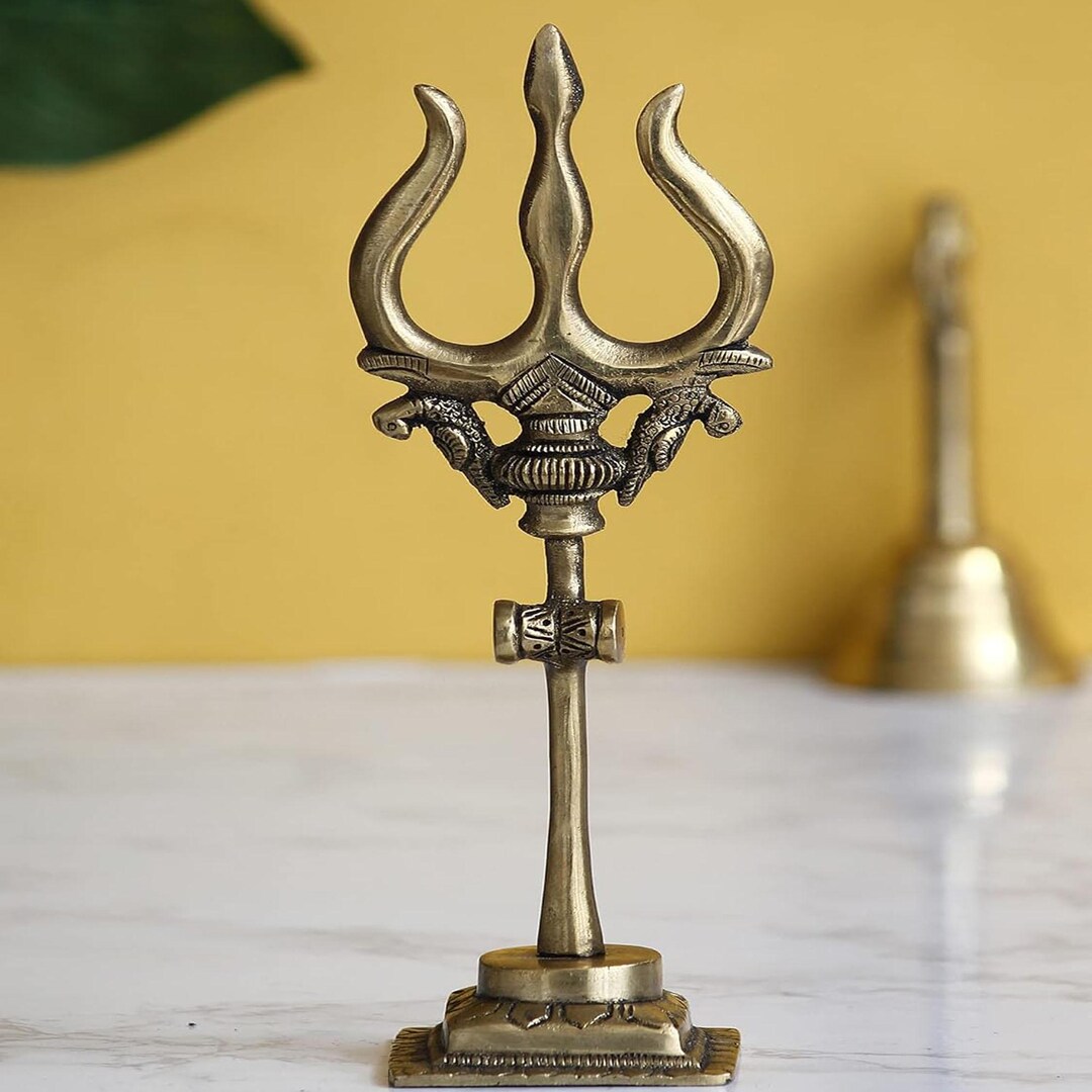 Handcrafted Brass Trishul Statue | Lord Shiva Trident Idol | Hindu ...