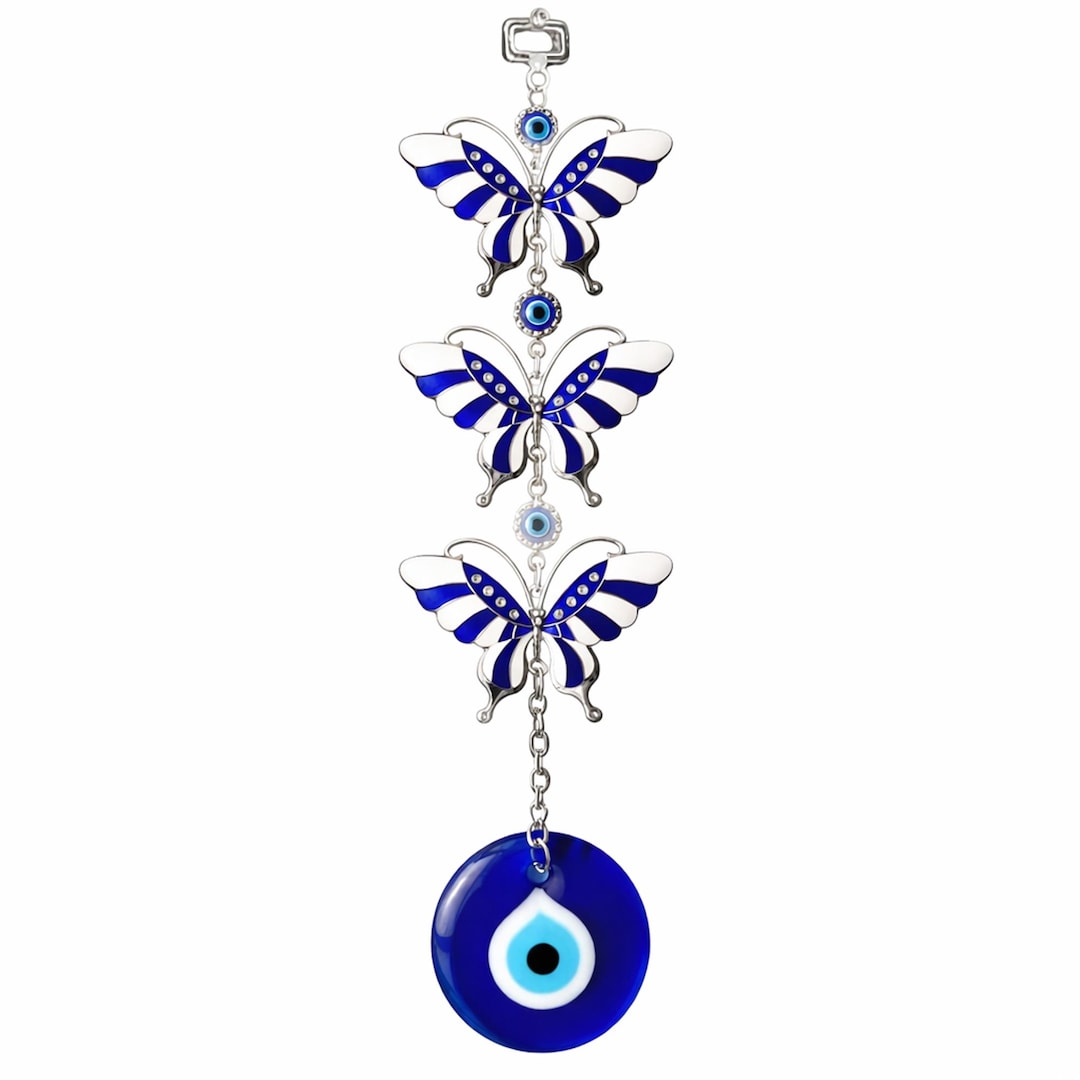 Evil Eye Butterfly Wall Hanging, Turkish Nazar Amulet Door Decor, Blue ...