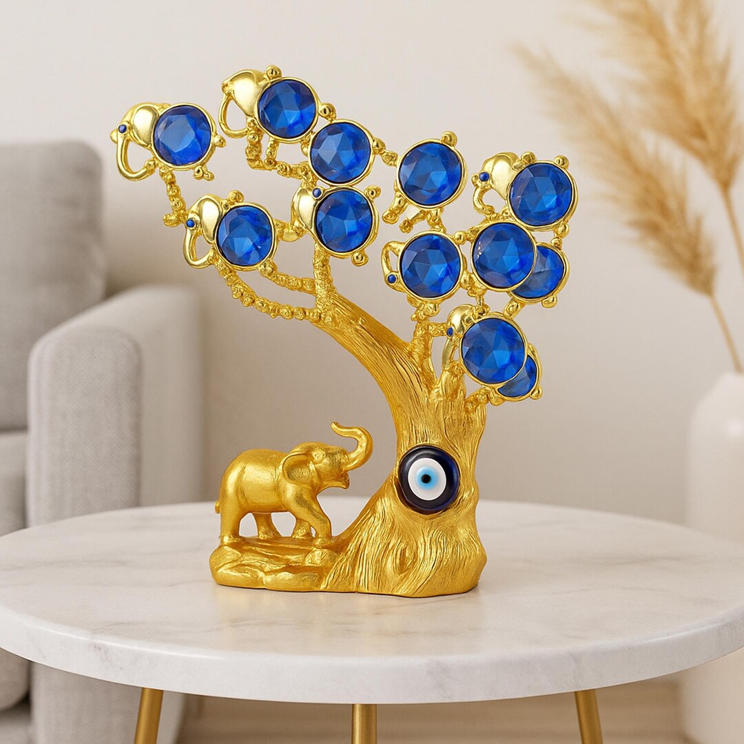 Evil Eye Money Tree Resin Elephant | Feng Shui Good Luck and Protection ...