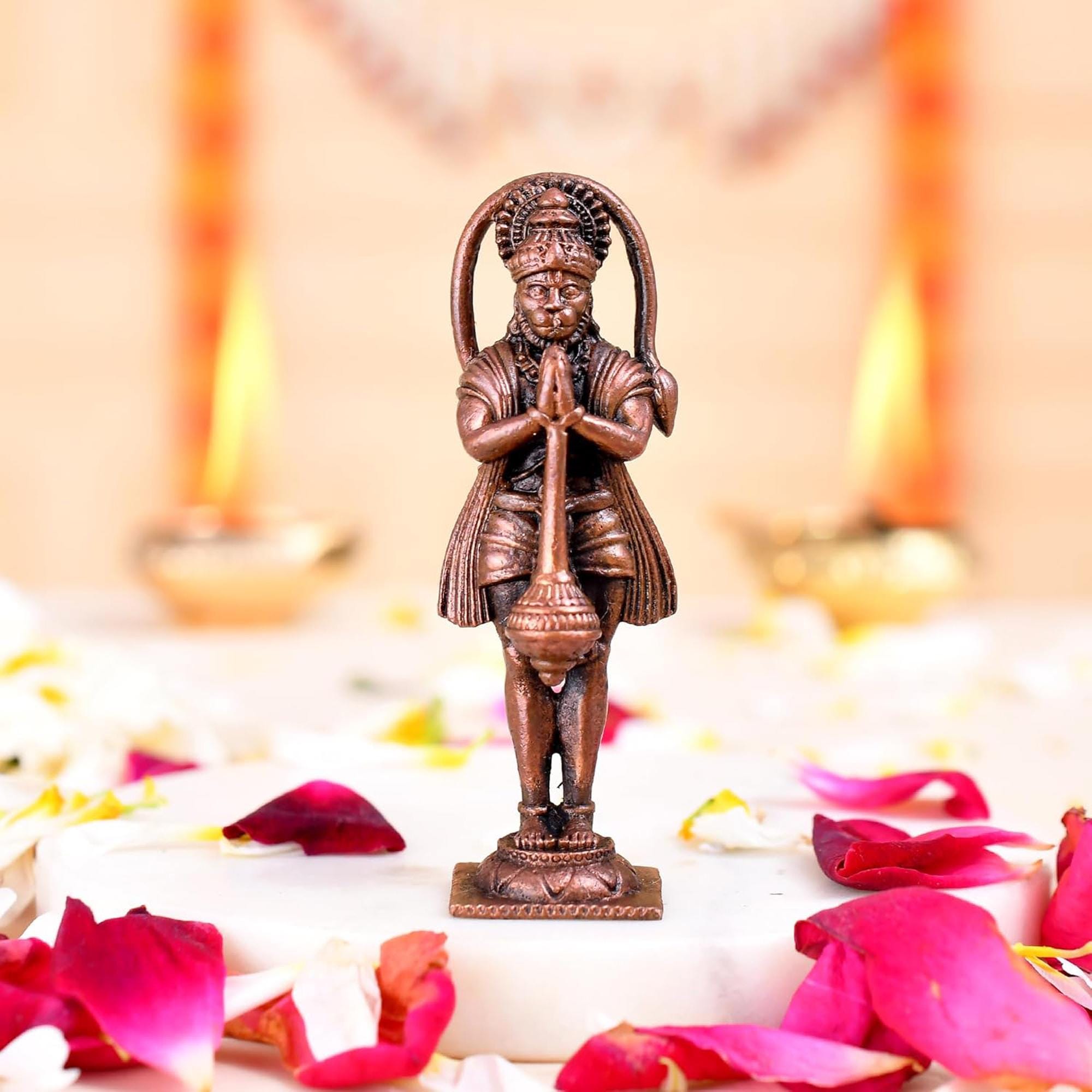 Copper Hanuman Statue Handmade Bajrangbali Idol for Home Temple, Small ...