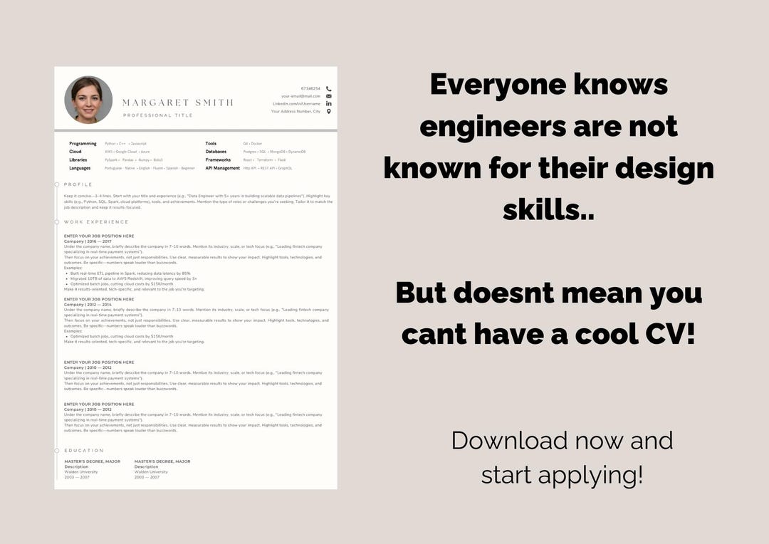 The Perfect CV / Curriculum Template for an Enginner - Etsy