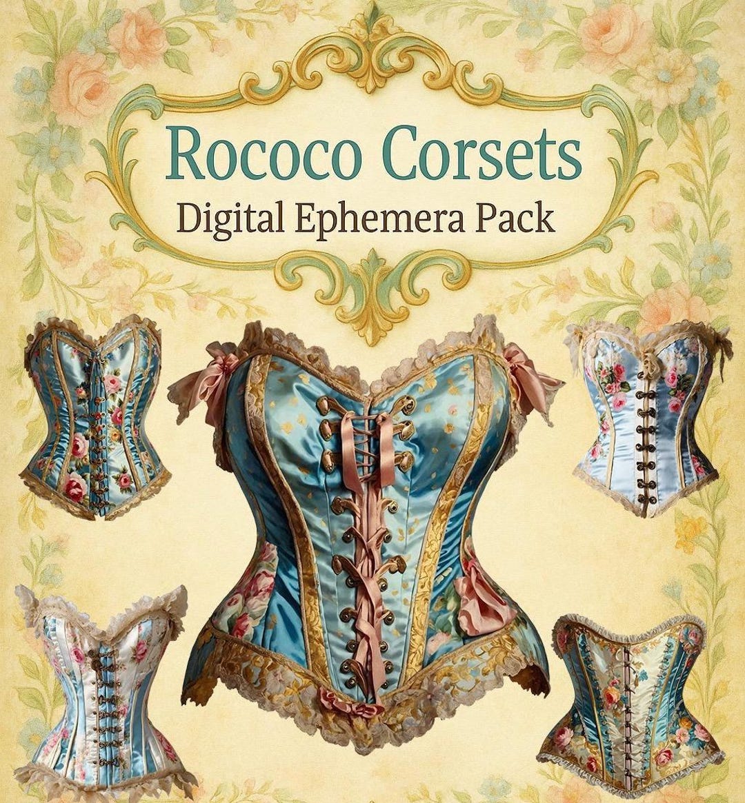 Rococo Corset Ephemera: Vintage Painterly Clipart (PNG + Printable ...
