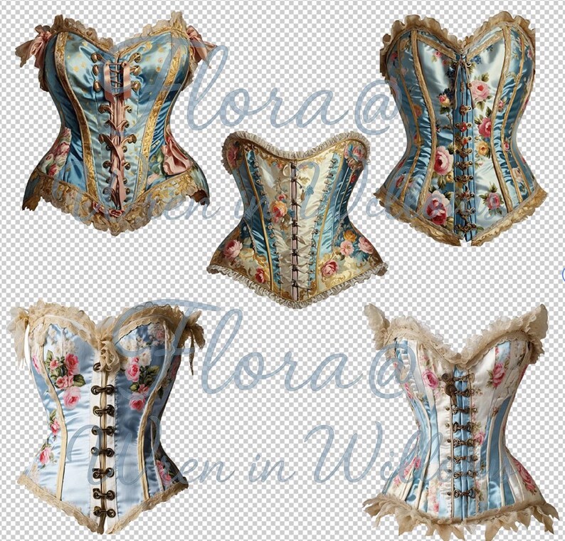 Rococo Corset Ephemera: Vintage Painterly Clipart (PNG + Printable ...