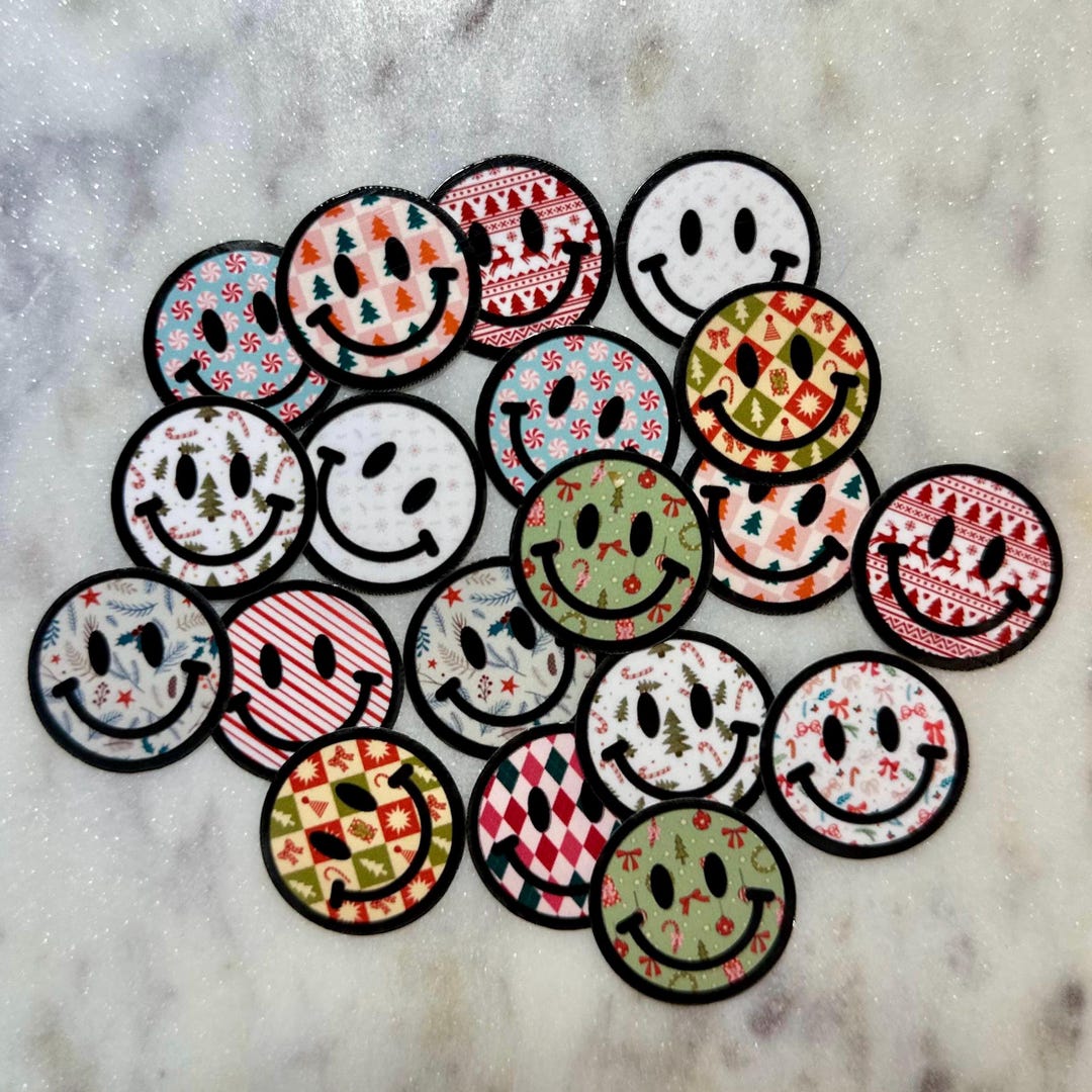 Christmas Smiley Face Stickers | Retro Holiday Vinyl Decals - Etsy
