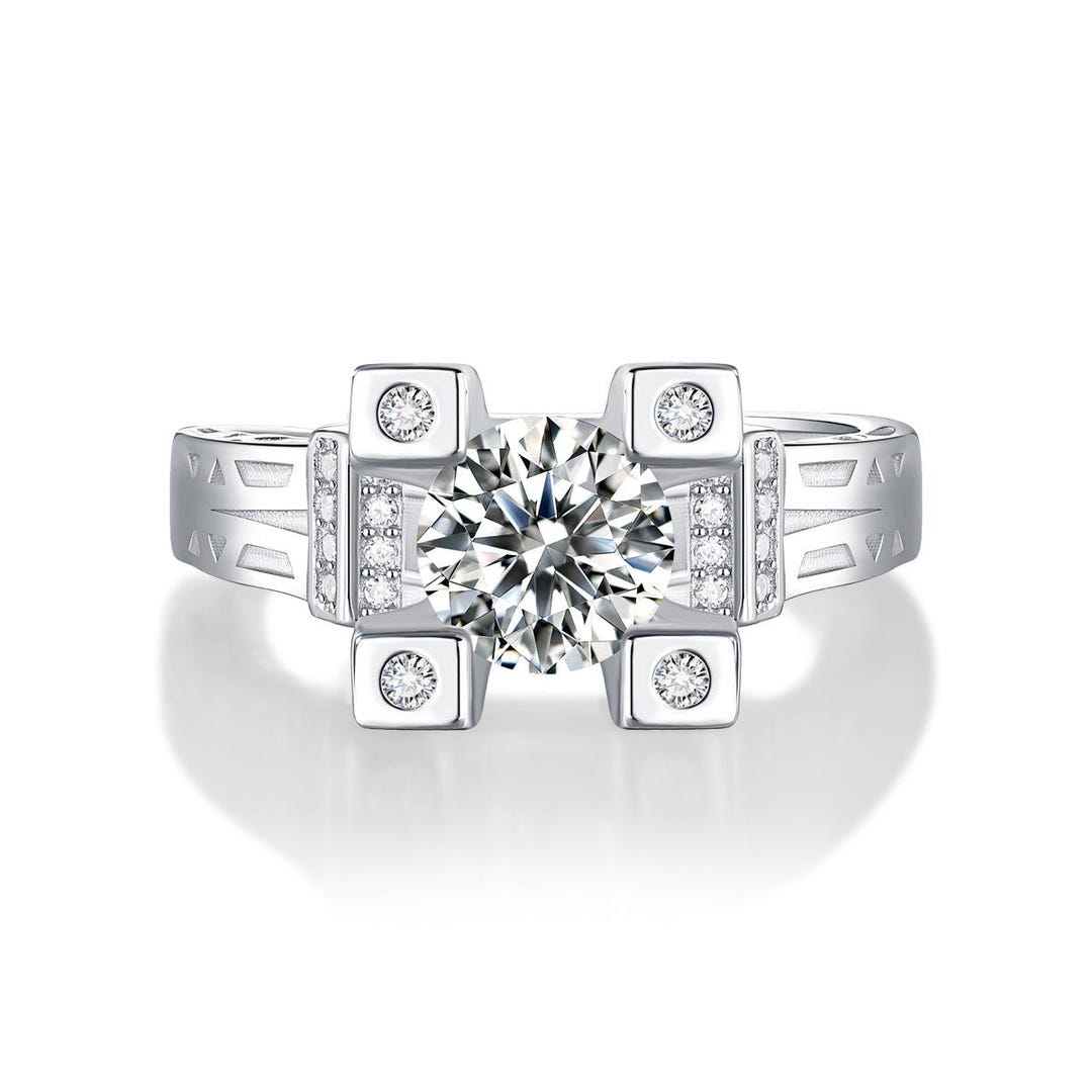 Moissanite Eiffel Tower Engagement Ring | Lab Grown 2ct Diamond & 18k ...