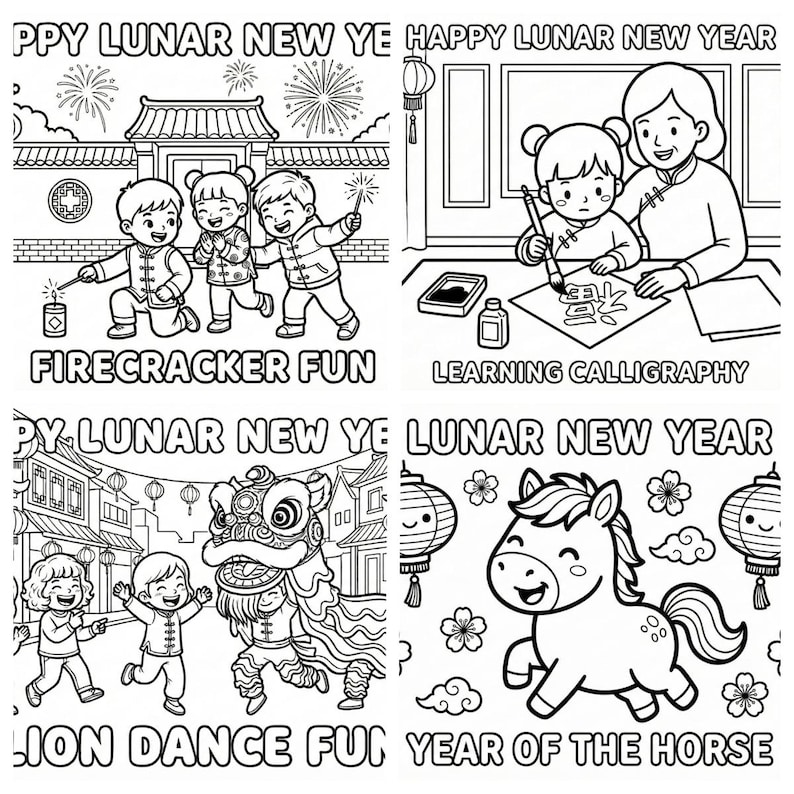 Coloriage Nouvel An lunaire 2026 Année du cheval PDF, activités de la ...