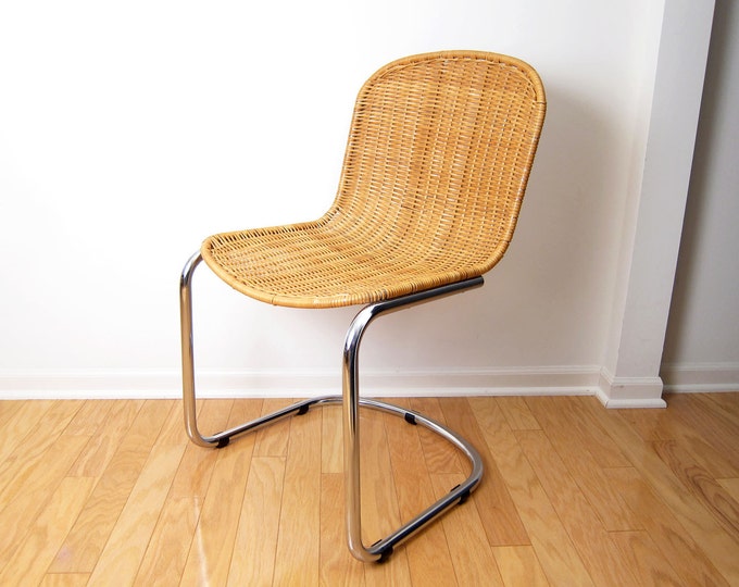 Cidue Italy Chrome and Rattan Chair Cantilever Breuer Style Wicker Mid ...