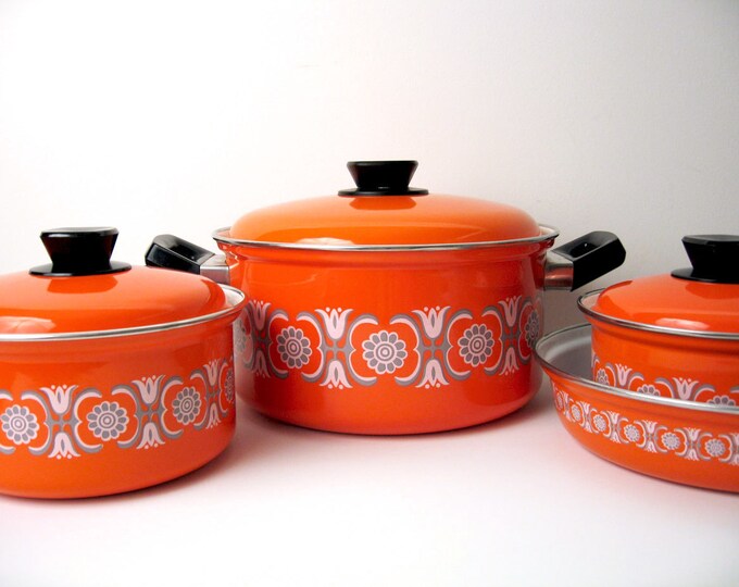 Mid-century Orange Enamel Cookware Set - Etsy