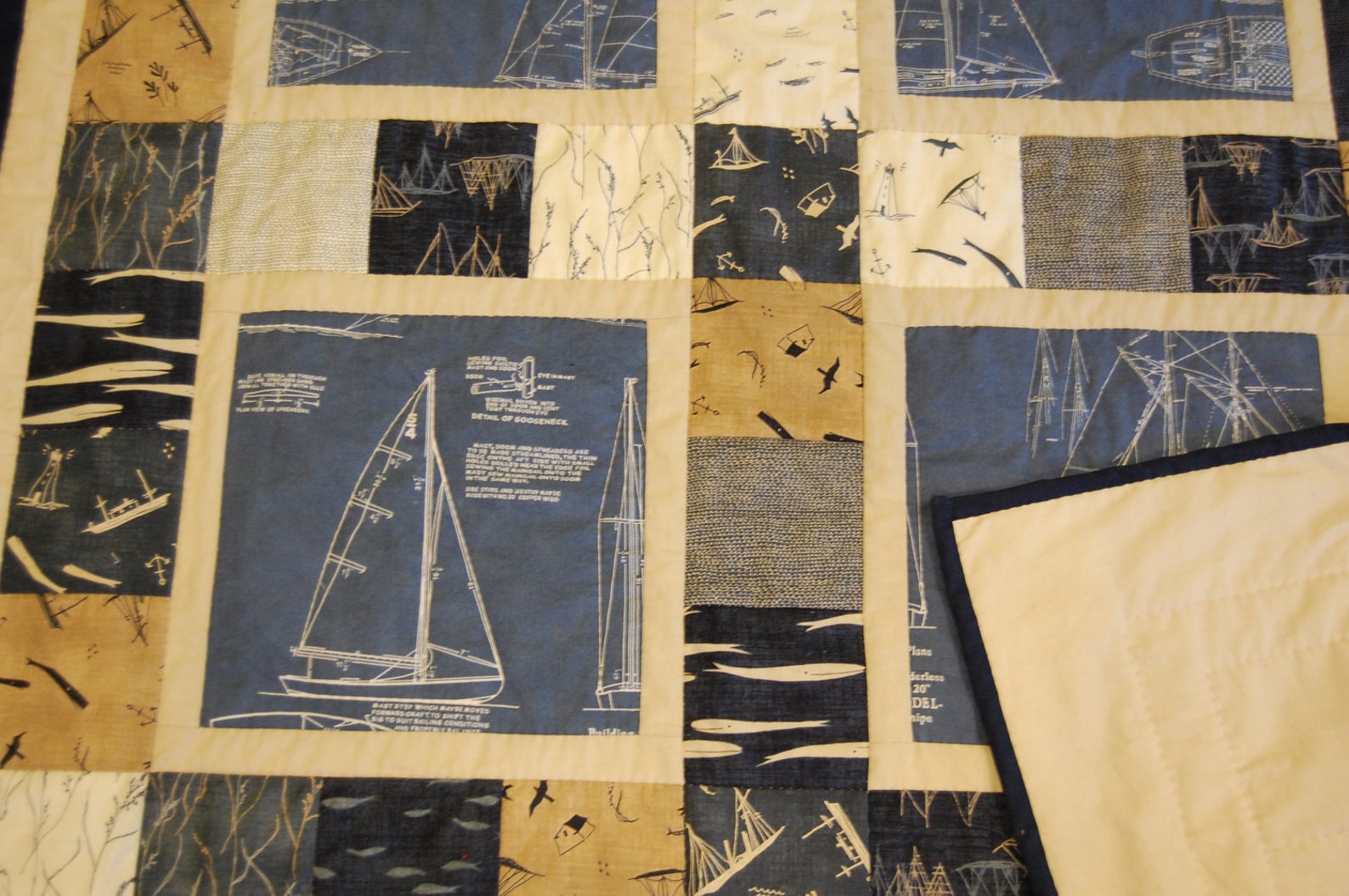 Ships Blueprint Quilt Hand Quilted Nautical Hearty Good - Etsy