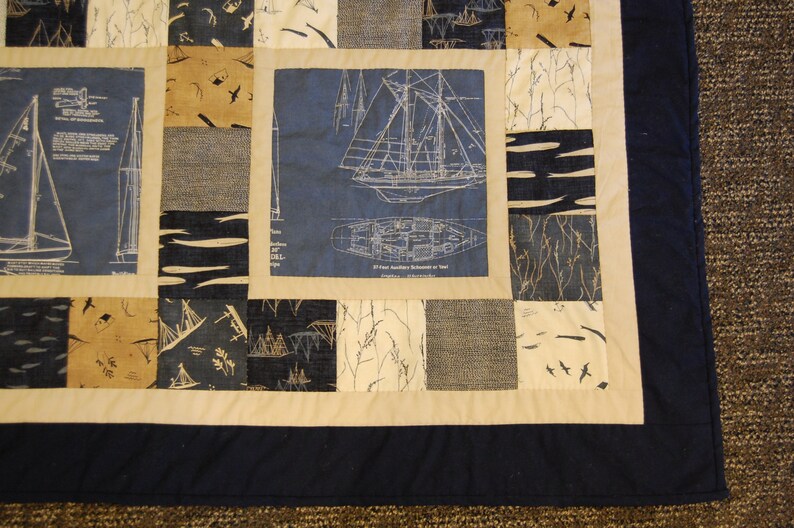 Ships Blueprint Quilt Hand Quilted Nautical Hearty Good - Etsy