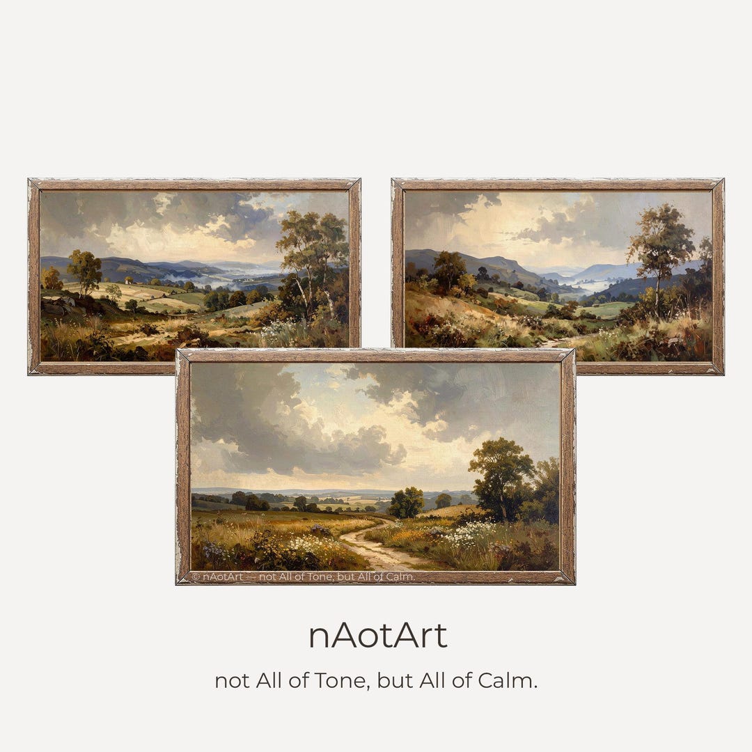 Set 3 Artworks Calm Rolling Fields Landscape Bundle – Soft Countryside ...
