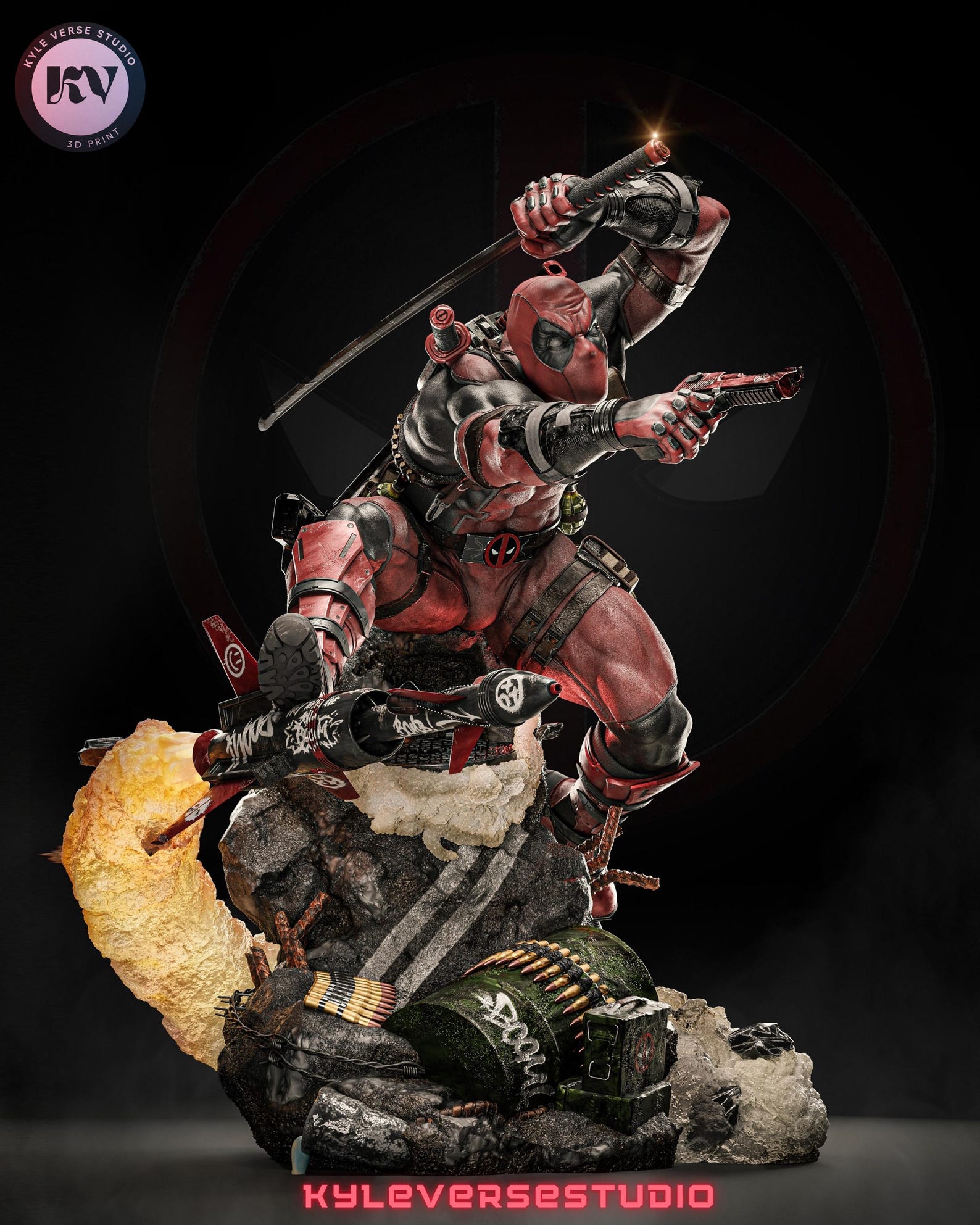 Deadpool Action Pose | Dynamic 3D Print Model | Split Parts & Base ...