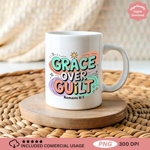 Christian Quote PNG, Bible Verse Romans 8:1 Scripture "grace Over Guilt ...