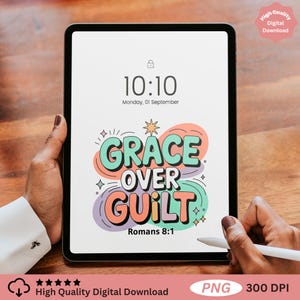 Christian Quote PNG, Bible Verse Romans 8:1 Scripture "grace Over Guilt ...