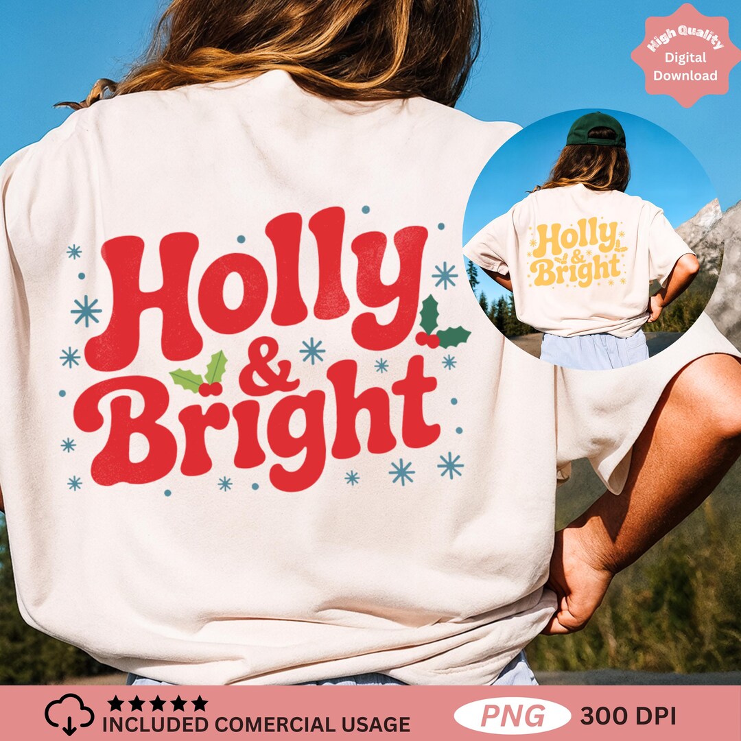 Christmas Lettering Clipart | Holly and Bright PNG (digital Download ...