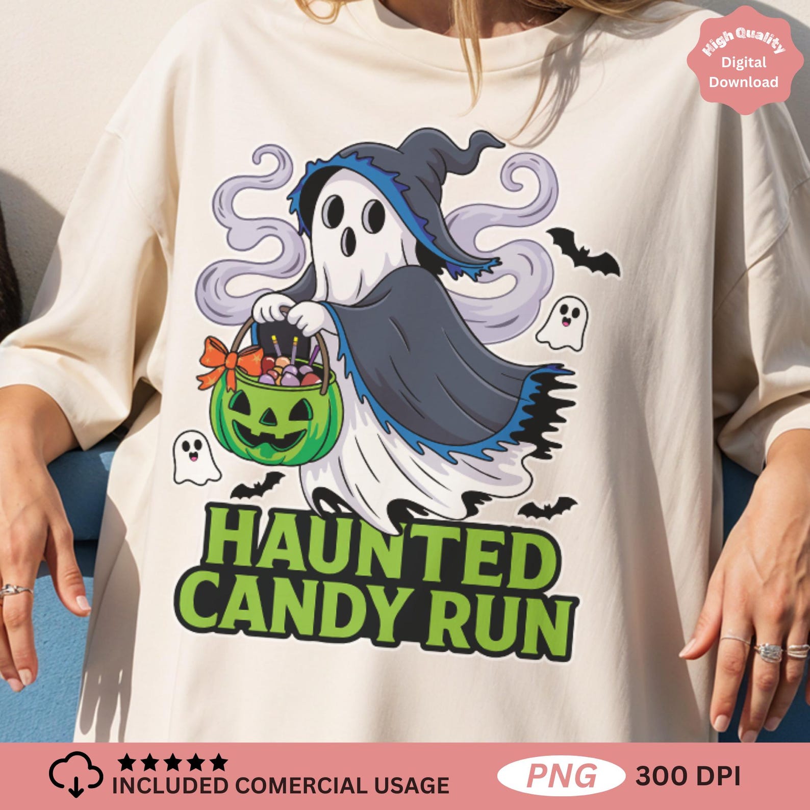Spooky Ghost PNG: Halloween Candy Run Clipart (sublimation Design ...