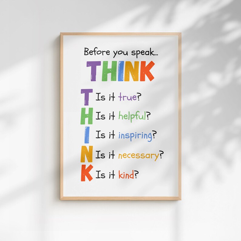 THINK Before You Speak Poster | Digital Classroom Kindness Printable ...