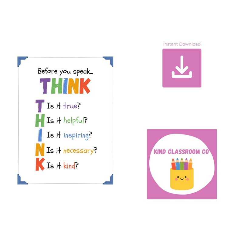 THINK Before You Speak Poster | Digital Classroom Kindness Printable ...