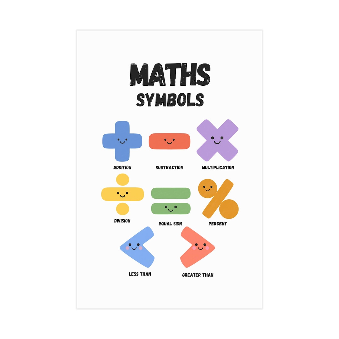 Kawaii Math Symbols Art Print, Cute Educational Decor, Perfect for ...