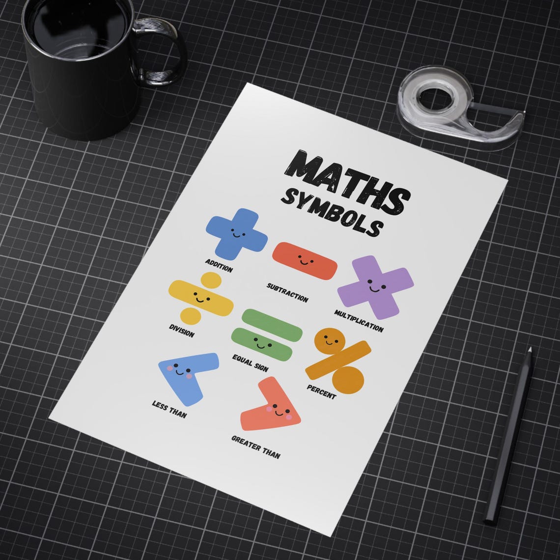 Kawaii Math Symbols Art Print, Cute Educational Decor, Perfect for ...